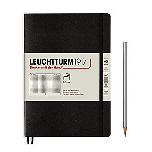 LEUCHTTURM1917 - Notebook Softcover Medium A5-123 Numbered Pages for Writing and Journaling (Squared, Black)
