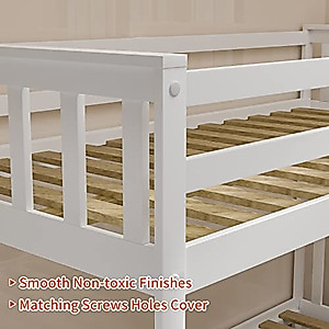 JOYMOR Convertible Twin Over Full Bunk Bed for Kids Children Teens Adults, Solid Wood Bunk Bed Frame with Ladder and Guard Rail Space Saving Beds Frames for Bedroom (Mattress not Included)