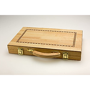 Sterling Games Wooden Backgammon Set for Adults, 15" Foldable Backgammon Board Game Set with Travel Handle and Metal Clasps