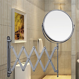 Cavoli 8 Inches Double-Sided Wall Mount Scalable Mirror with 10x Magnification,with Scissor Bracket,Chrome Finish(8 inch,10x)