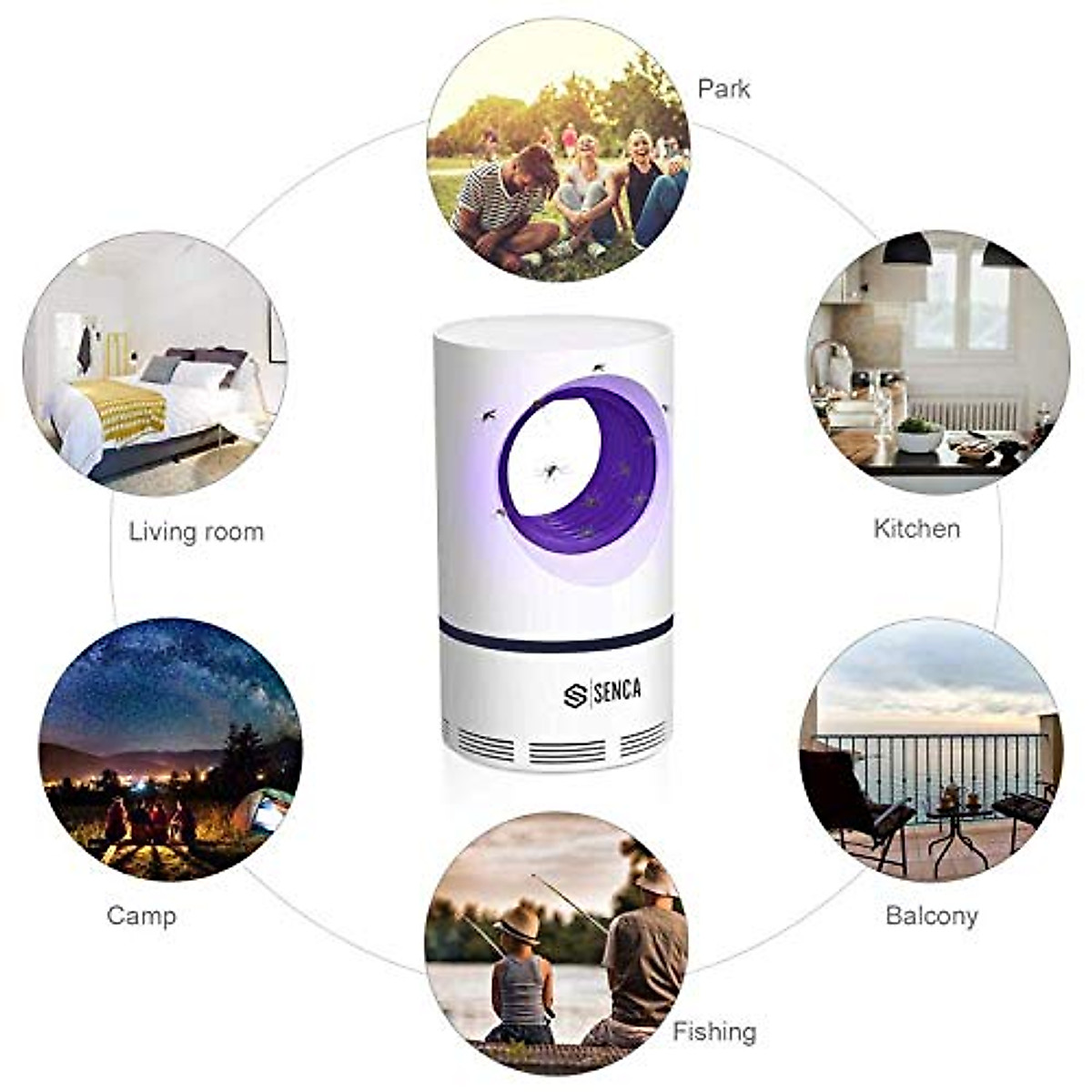 SENCA Electric Indoor Mosquito Trap, Mosquito Killer Lamp with USB Power Supply and Adapter, Suction Fan, No Zapper, Child Safe