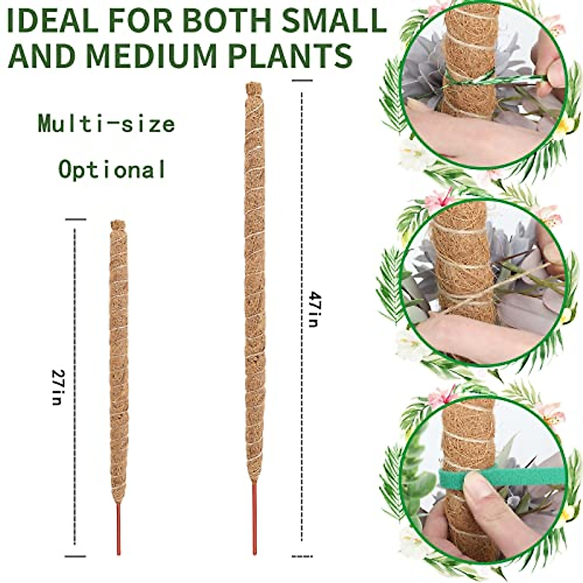 Galiejar Moss Pole,27'' Bendable Moss Pole for Plants Monstera,Plant Stakes Plant Support Monstera Pole Moss Poles for Climbing Plants (2PC)