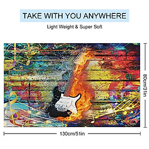 Brebasf Abstract Colorful Guitar Oversized Lightweight,Extra Large Soft Beach Towels Music Note Colorful Woodern Board Jazz Music Sauna Beach Gym,51W x31L