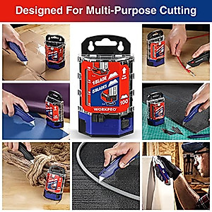 WORKPRO Utility Knife Blades, 100-Pack Utility Blades Replacement with Dispenser, SK5 Carbon Steel, Red