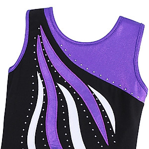 BAOHULU Leotards for Girls Gymnastics Toddler Shiny Diamond Metallic Athletic Bodysuit B179_BlackPurple_12A