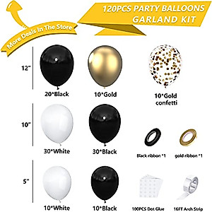 NISOCY Black and Gold Balloons Garland Arch Kit, 120 PCS 12in 10in 5in Metallic Gold Black White and Confetti Balloons for Graduation, Birthday, Wedding, Anniversary, Celebrations, Party Decoration
