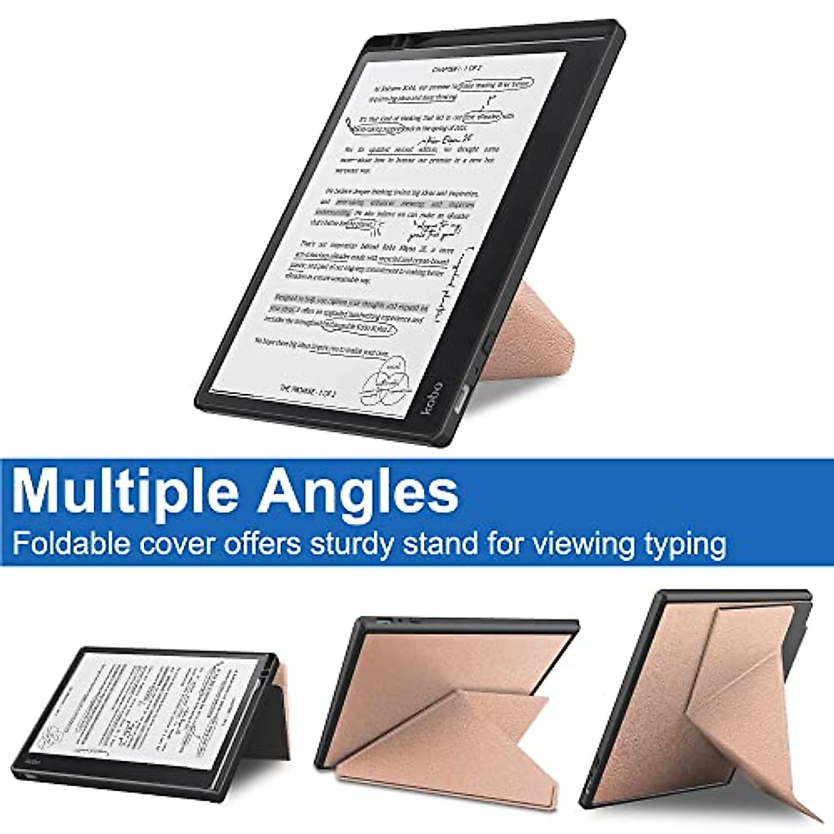 Gylint Kobo Elipsa 2E (2023 Release) Origami Case, The Thinnest and Lightest Leather Smart Cover Case for 10.3" Kobo Elipsa 2E eReader with Auto Wake Sleep Feature Rose Gold