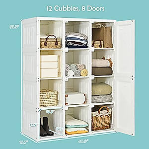 Tangkula Portable Wardrobe Closet, Foldable Clothes Organizer w/Cubby Storage, Hanging Rods, Magnet Doors, Safe Material, Easy Assemble Clothing Storage, Folding Bedroom Armoire (12 Cubbies)