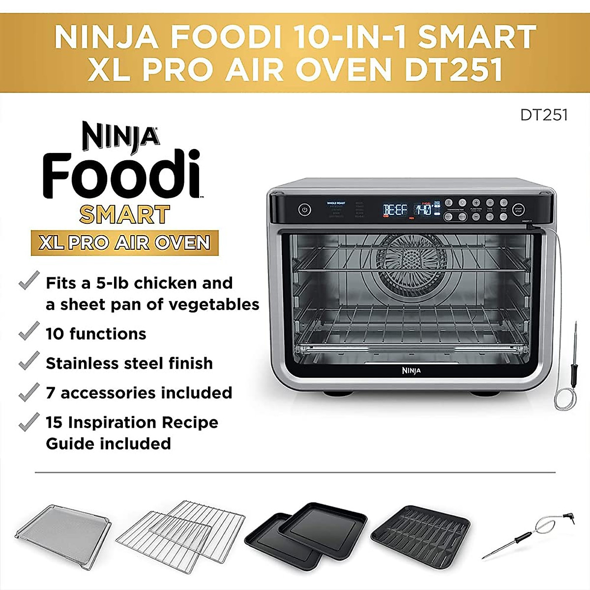 Ninja DT2550 Foodi 10-in-1 Smart XL Air Fry Oven (Renewed) Bundle with Deco Chef Pair of Red Heat Resistant Oven Mitt and Cuisinart Advantage 12-Piece Gray Knife Set with Blade Guards