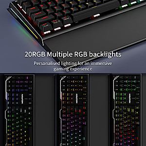 Newmen GM101 Mechanical Gaming Keyboard,RGB Backlit Wired Keyboard with Wrist Rest,Anti-Ghosting Aluminum Mechanical Keyboard for PC Mac(Linear Red Switches)