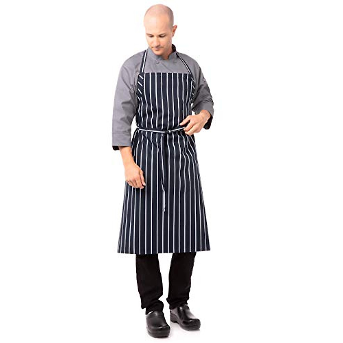 Chef Works Unisex English Chef Apron, Navy W/ Chalk Stripe, One Size