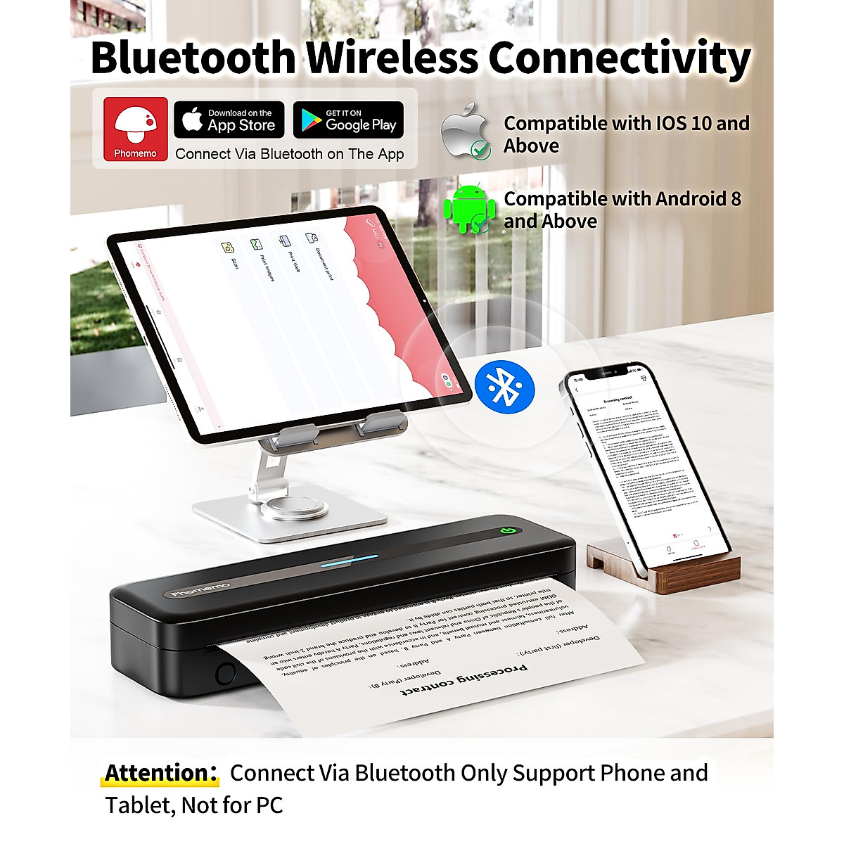 Phomemo Portable Printer,[Upgrade] M832 Inkless Printer,Portable Printers Wireless for Travel,8.5''x 11''Thermal Printer Support Multi Sizes for Home,Office,Car,Compatible with Phone &Laptop