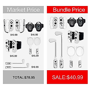 Nintendo 𝐒𝐰𝐢𝐭𝐜𝐡 𝐒𝐩𝐨𝐫𝐭𝐬 𝐀𝐜𝐜𝐞𝐬𝐬𝐨𝐫𝐢𝐞𝐬, Nintendo Switch Sports Leg Strap, Switch Tennis Racket, Switch Boxing Grips, Switch Wrist Straps and Switch Golf Club - White