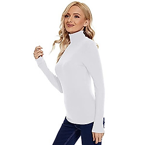 Mockneck Women White Long Sleeve Lightweight Ribbed Knit Pullover Athletic Slim T-Shirt White X-Large