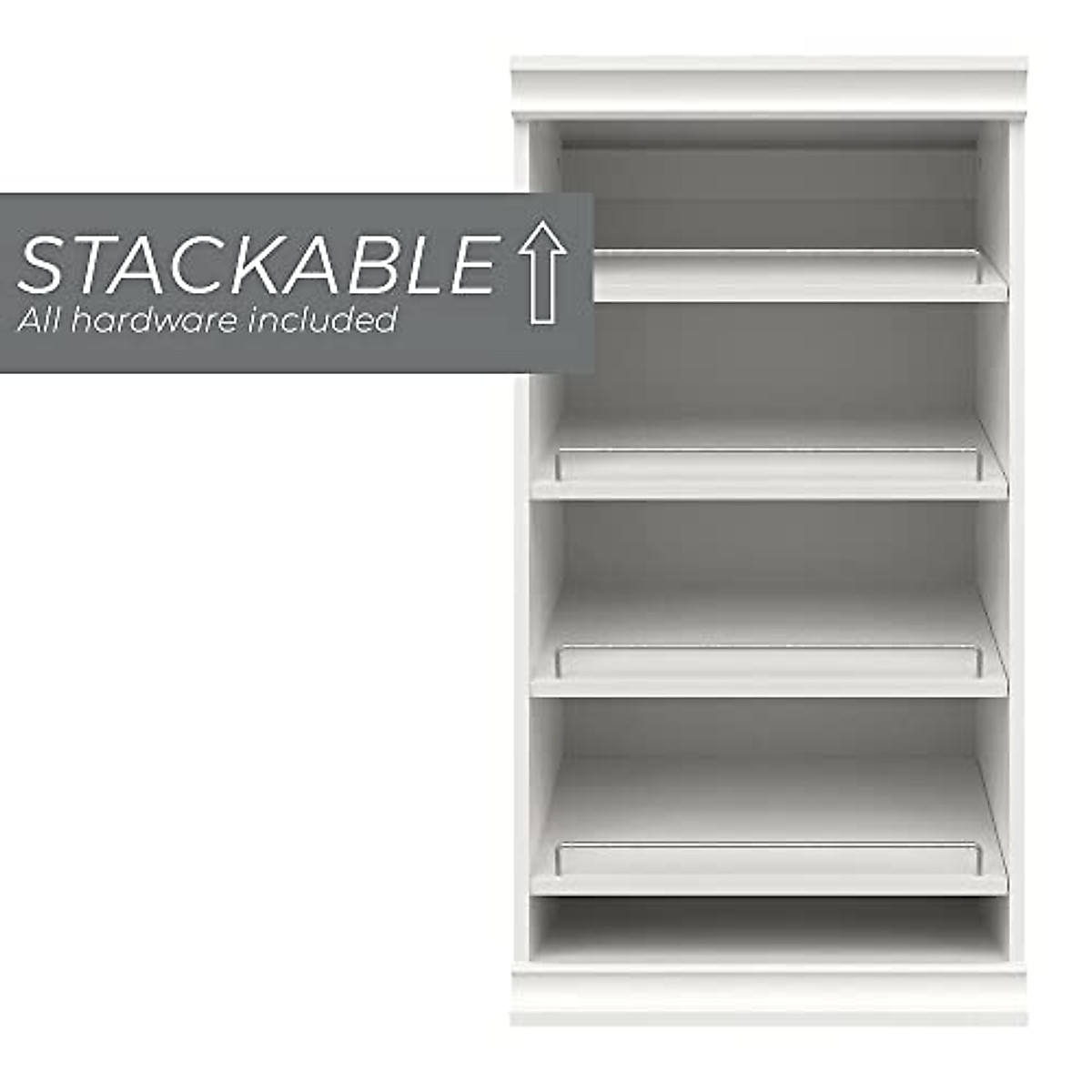 ClosetMaid Modular Storage Angled Shelves, Wood Closet Organizer Adjustable, Stacking, Full Backer, Decorative Trim, White, Shoe Shelf Unit