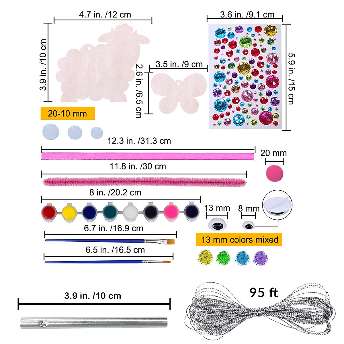 Winlyn 36 Sets Wooden Easter Wind Chimes Ornaments Easter Craft Kits Paintable Unfinished Wood Easter Egg Bunny Chick Tulip Pom Poms Wind Chimes Arts and Crafts for Spring Party Activities