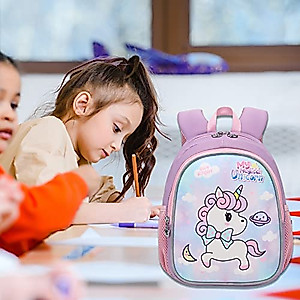 Tanou Toddler Backpack for Girls, 11 Inch Kids Backpacks for Preschool Kindergarten, Cute Cartoon Animal Style School Bag for Little Kids Aged 1-3 Years, Purple Unicorn