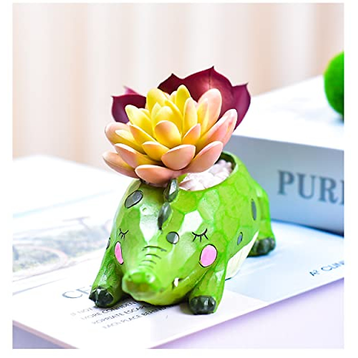 Cute Cartoon Crocodile Flower Pot with Drainer Garden Flower Pot Resin Succulent Potted Bonsai Plant Stand Home Desk Mini Ornaments Christmas Birthday Gifts