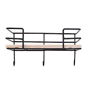Amosfun Wall Decorations for Living Room Modern Wrought Iron Storage Rack Wall- Mounted Decorative Shelf Hanging Holder Organizer with Hooks (3 Hooks, Black)