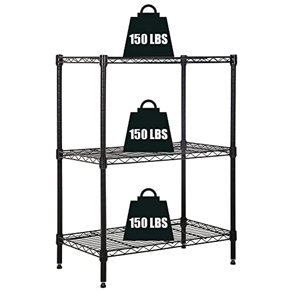 3-Tier Storage Shelves Adjustable, MGHH Wire Shelving Heavy Duty Storage Rack(150 Lbs Loading Capacity/ Shelf) Metal Shelf Organizer Wire Rack Shelf for Pantry Garage Kitchen 23"D x12"W x 30"H -Black
