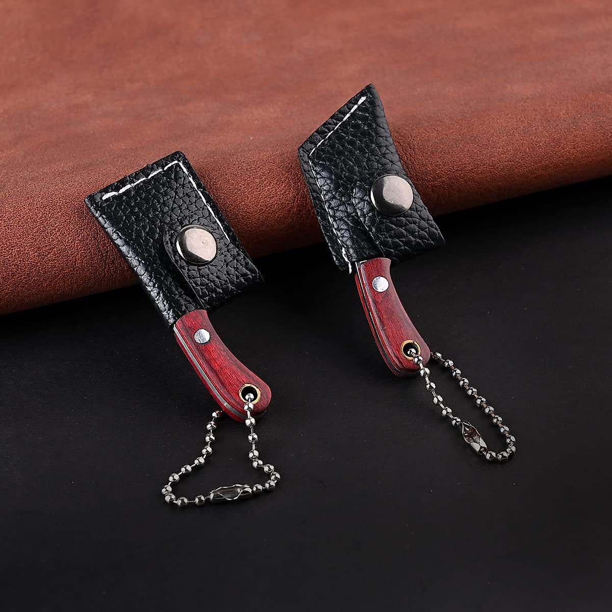 NBGDY Mini Pocket Damascus Knife keychain Set,Tiny Chef Knife Set for Package Opener ，Box Cutter， Beer Bottle Opener -2pcs(kpq-1037)