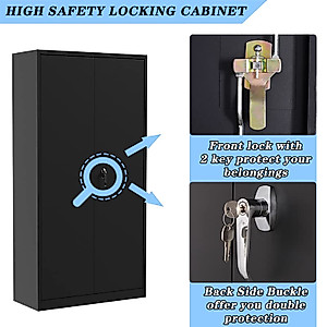 GREATMEET Metal Storage Cabinet with 4 Adjustable Shelves and Locking Doors, Tall Metal Utility Storage Cabinet, 72" H Locking Steel Storage Cabinet for Office,Pantry,Garage, Black