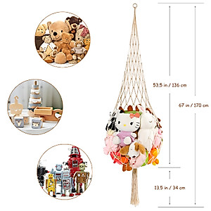 Dremisland Stuffed Animal Storage Toy Organizers and Storage, Display a Large Plush Toy! Boho Macrame Toy Net Hammock for Corners Walls Ceiling Nursery Kids Play Room Bedroom(Beige)