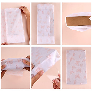 KINBOM 30pcs 20x28inch Rose Gold Tissue Paper Sheets, Butterfly Tissue Paper Bulk Wrapping Paper for Packaging Christmas Wedding Birthday Party Baby Showers DIY Crafts Arts (White Background)