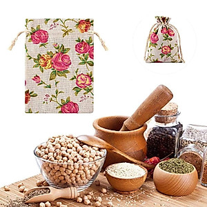 Cooyeah 50pcs Rose Drawstring Burlap Bags, Reusable Double Drawstring Linen Storage Bag Gift Favor Bag for Wedding Birthday Party Jewelry Pouch, 3.9"x5.5"