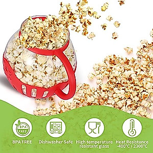 MMUGOOLER Glass Microwave Popcorn Popper, 2.25QT Original Popcorn Jar with Silicone Lid, BPA Free, Dishwasher Safe- Red