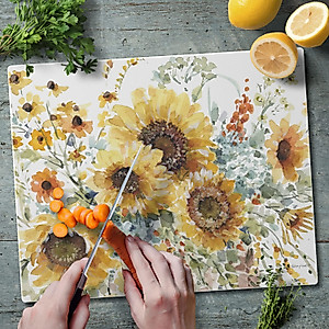 CounterArt Sunflowers Forever 3mm Heat Tolerant Tempered Glass Cutting Board 15” x 12” Manufactured in the USA Dishwasher Safe