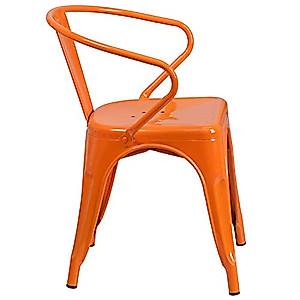 Flash Furniture Roy Commercial Grade 4 Pack Orange Metal Indoor-Outdoor Chair with Arms