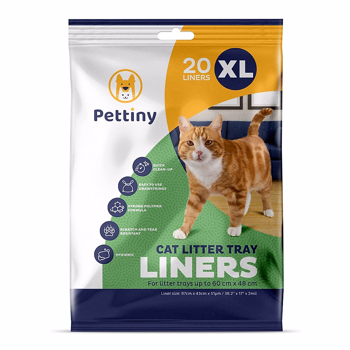 Pettiny 20 XL Cat Litter Box Liners with Drawstrings Scratch Resistant Cat Litter Bags for Extra Large Litter Trays
