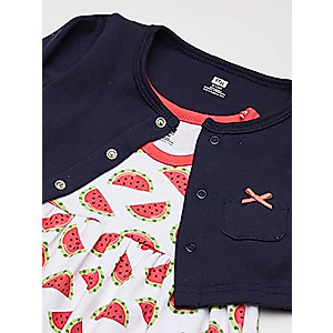 Hudson Baby Baby Girl Cotton Dress, Cardigan and Shoe Set, Watermelon, 9-12 Months