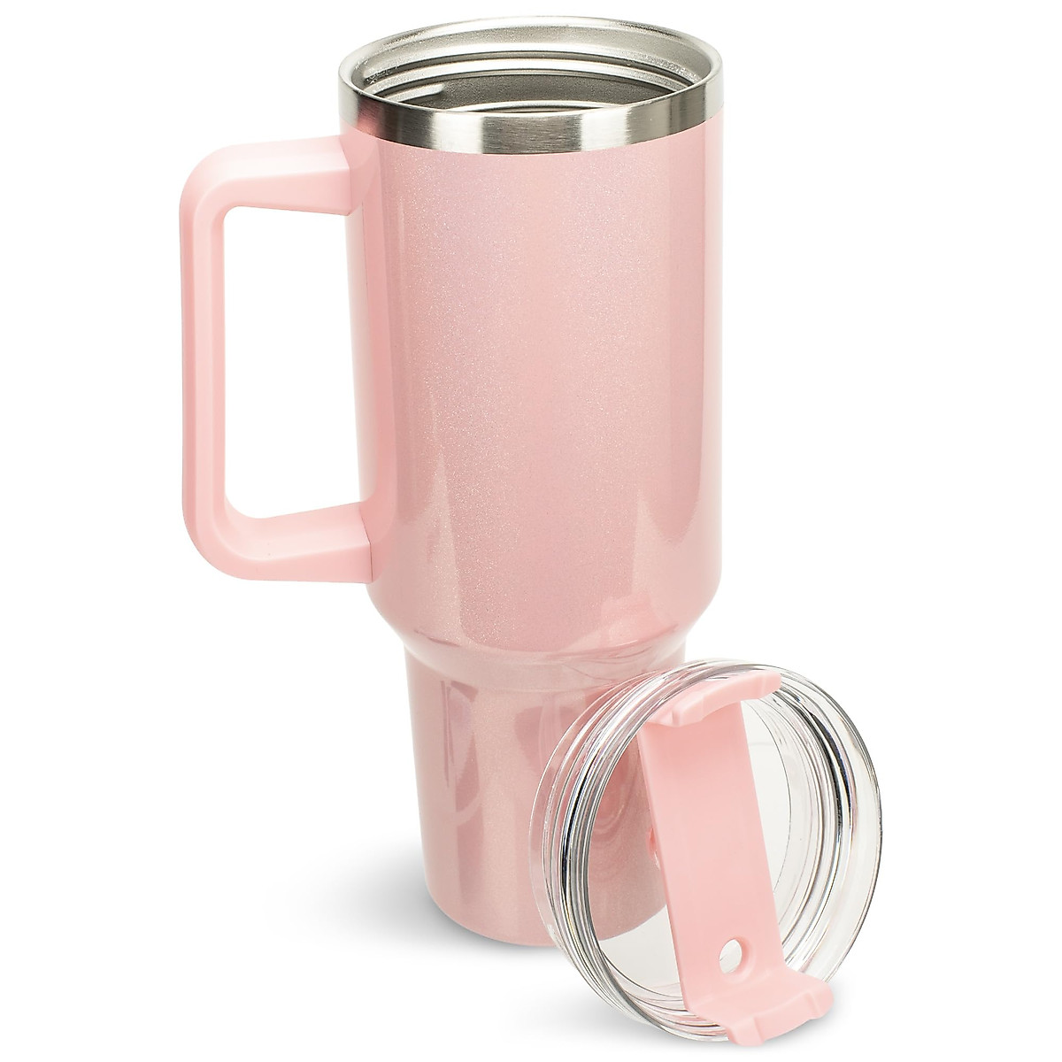 Elanze Designs Hippo Wise Fierce Curious Animal Traits 40 oz. Stainless Steel, Large Water Bottle Coffee Mug, Spill & Leak Resistant, Thermal Travel Tumbler with Handle, Lid & Straw, Pale Pink