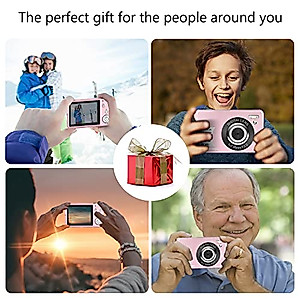 Digital Camera for Kids, 2.7K Digital Camera for Teens, Boys and Girls, 16X Digital Zoom Camera with 32GB SD Card and 2 Batteries (Pink)