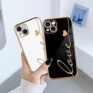 LCHULLE Designed for iPhone 13 Case Cute for Women Girls Luxury Plating Love Letter Soft TPU Phone Case Shockproof Anti-Scratch Full Camera Lens Protection Case Cover for iPhone 13(6.1 inch),Black