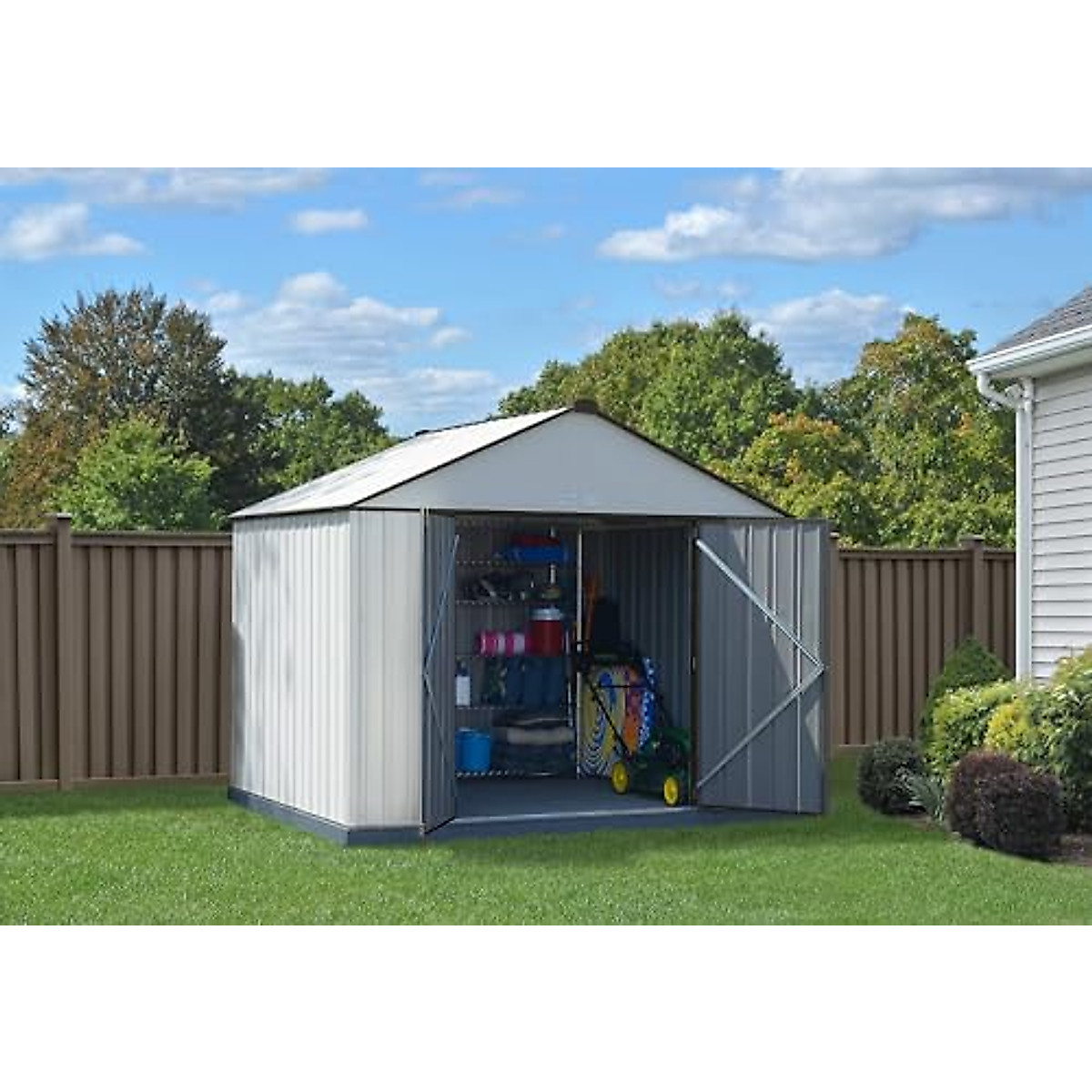 Arrow 10' x 8' EZEE Shed Cream with Charcoal Trim Extra High Gable Steel Storage Shed