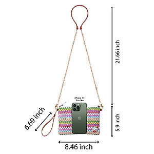 Y Y0YUISO Straw Cute Clutch Purses for Women, Small Handnade Beach Rattan Handbag With Zipper for Summer, Vacation Lightweight Wristlet Wallets (B-Multicolor)