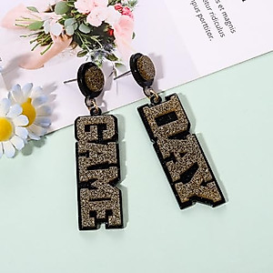 Game Day Earrings for Women, Acrylic Football Earrings Game Day Accessories Team Sports Fan Earrings Football Team Gifts (Glitter Gold&Black)