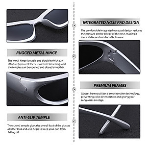 NULOOQ Wrap Around Sunglasses for Women Men Trendy Fashion Y2K Oval Sport Shades Sun Glasses UV400 Protection (Silver Frame/Silver Mirrored Lens)