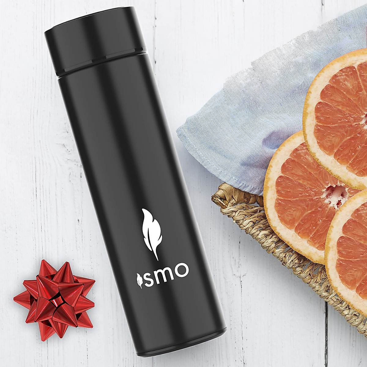 ISMO Smart Insulated Mug - Smart Sensing Intelligent Display - 500 ml Stainless Steel Insulated Tea Infuser Tumbler for Loose Leaf Tea, Iced Coffee and Fruit-Infused Water (17oz.) (Black)