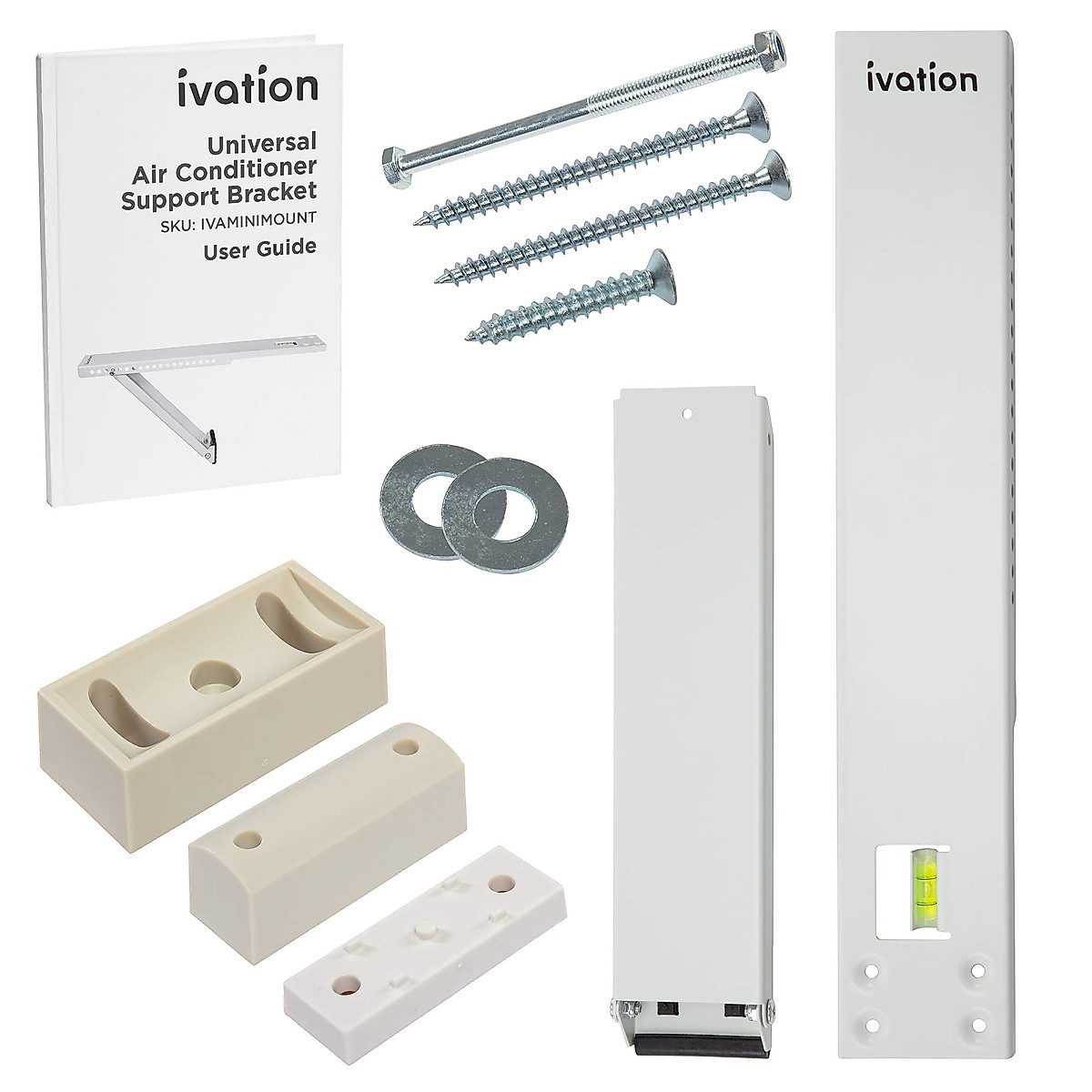 Ivation Universal Air Conditioner Support Bracket | 19” Easy-Install Adjustable Platform for AC Units Up to 170 Lbs. | Support Leg with Rubber Foot, Built-in-Level & Extenders for All Window Types