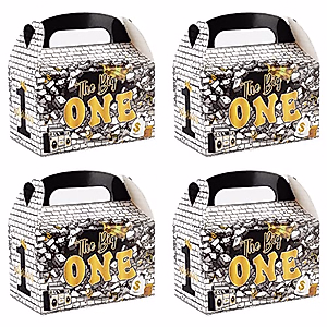 24pcs The Notorious One Birthday Decorations, Black Gold 1st Birthday Party Favors Treat Boxes with Handle - Hip Hop Theme Big One First Birthday Candy Gift Boxes for Boy