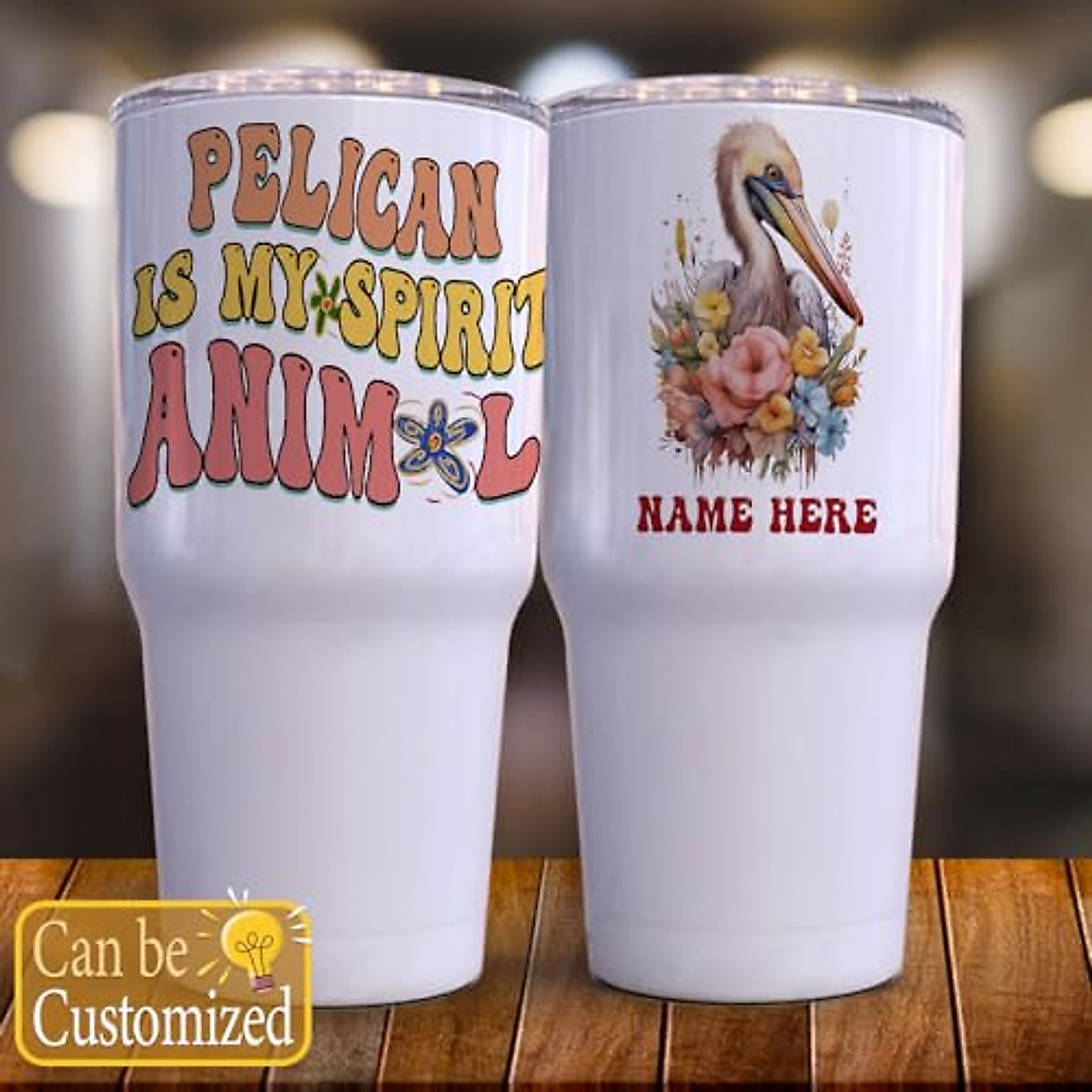 Cute Pelican Tumbler for Animal Lover Friends and Colleagues Tumbler 30oz Insulated Lid Custom Name Gift