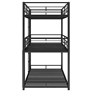 GLORHOME Twin Size Metal Triple Bunk Bed with 2 Front Ladders for Kids Adults, No Box Spring Required, Black