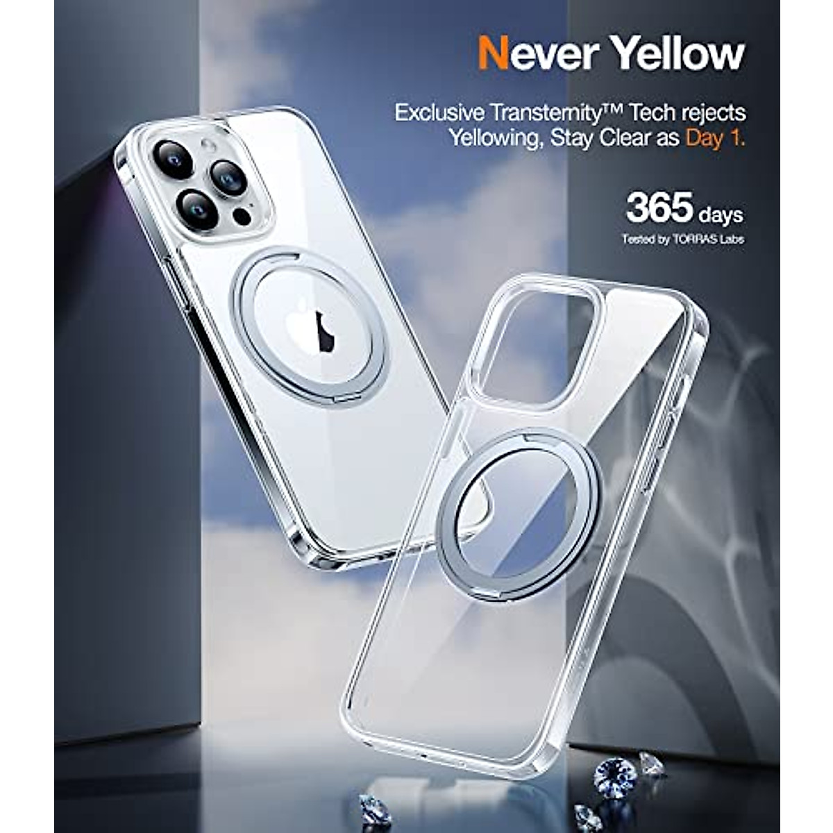 TORRAS 360° Rotatable Magnetic Stand for iPhone 14 Pro Case Clear [8X Military Grade Protection] [Compatatible with MagSafe] Not Yellowing Slim thin Shockproof case for iPhone 14 Pro Phone Case, Clear