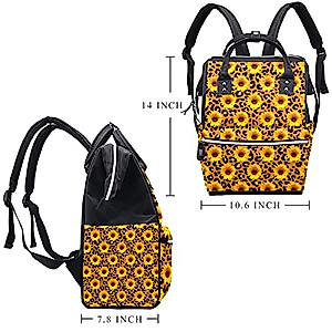 Sunflowers on Leopard Background Diaper Bag Backpack Baby Nappy Changing Bags Multi Function Large Capacity Travel Bag
