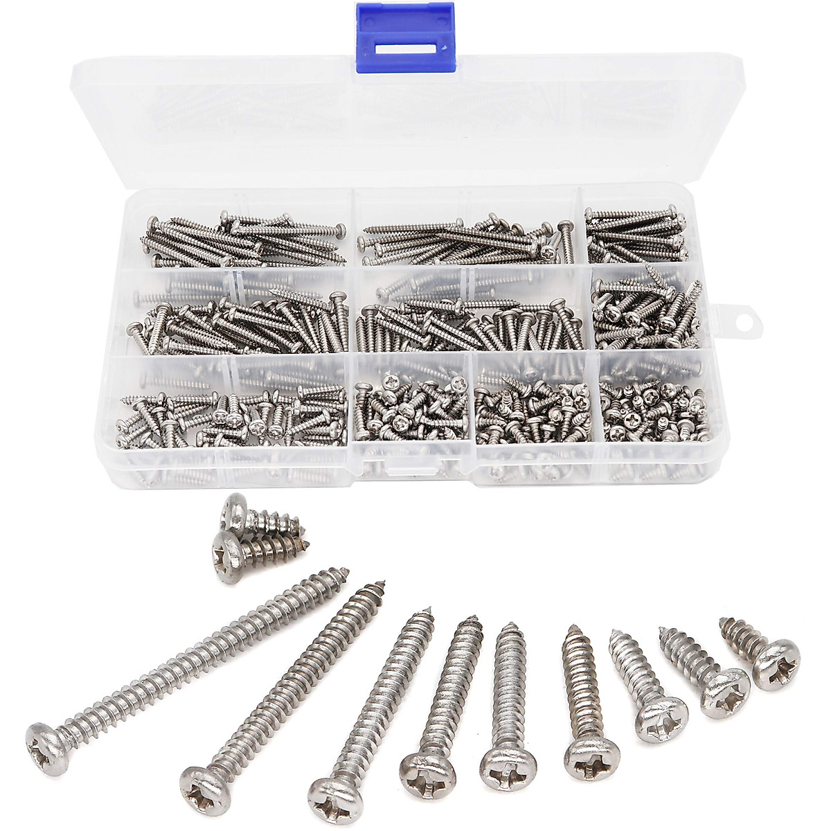 binifiMux 390pcs M3 Phillips Pan Head Screws Self Tapping Drilling Screws Assortment Kit, 304 Stainless Steel, 10 Sizes