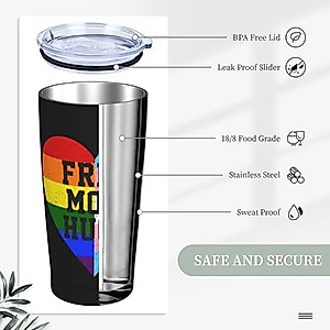 QIANGLAI LGBTQ-Pride-Awareness-Free-Ally-Hugs Stainless Steel Insulated Drinking Sport Cup Coffee Mug 20 Ounce with Lids and Straws